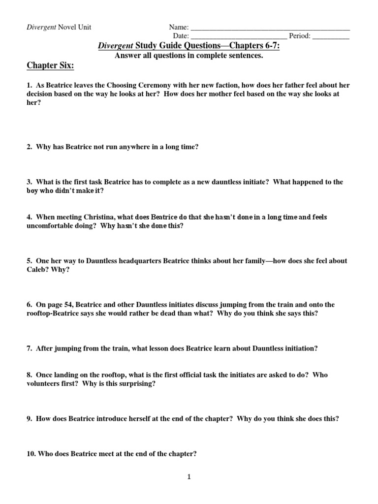 Divergent Chapters 6-7 Study Guide | PDF