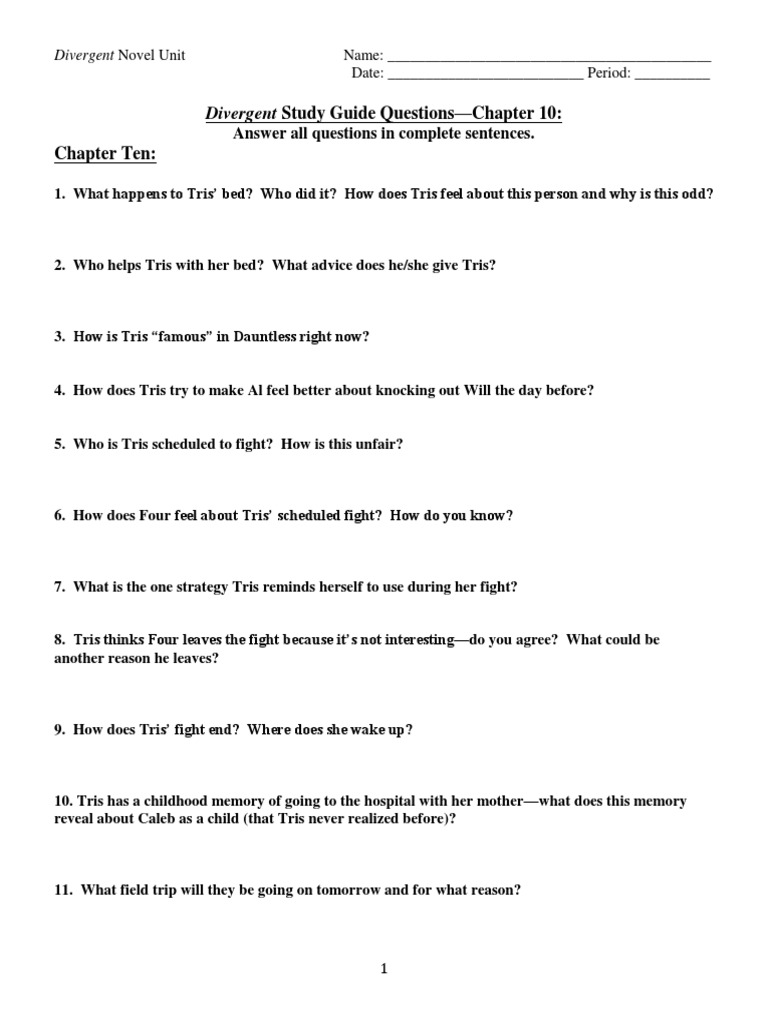 Divergent Chapter 10 Study Guide Questions | PDF