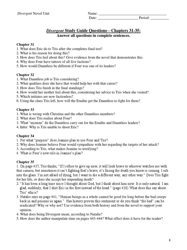 Divergent Study Guide: Chapters 31-35 | PDF | Philosophy | Science ...