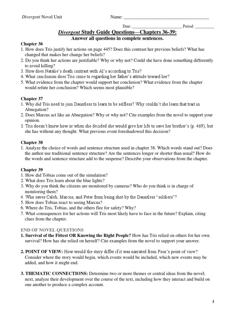 Divergent Study Guide: Chapters 36-39 | PDF | Divergent (Novel ...