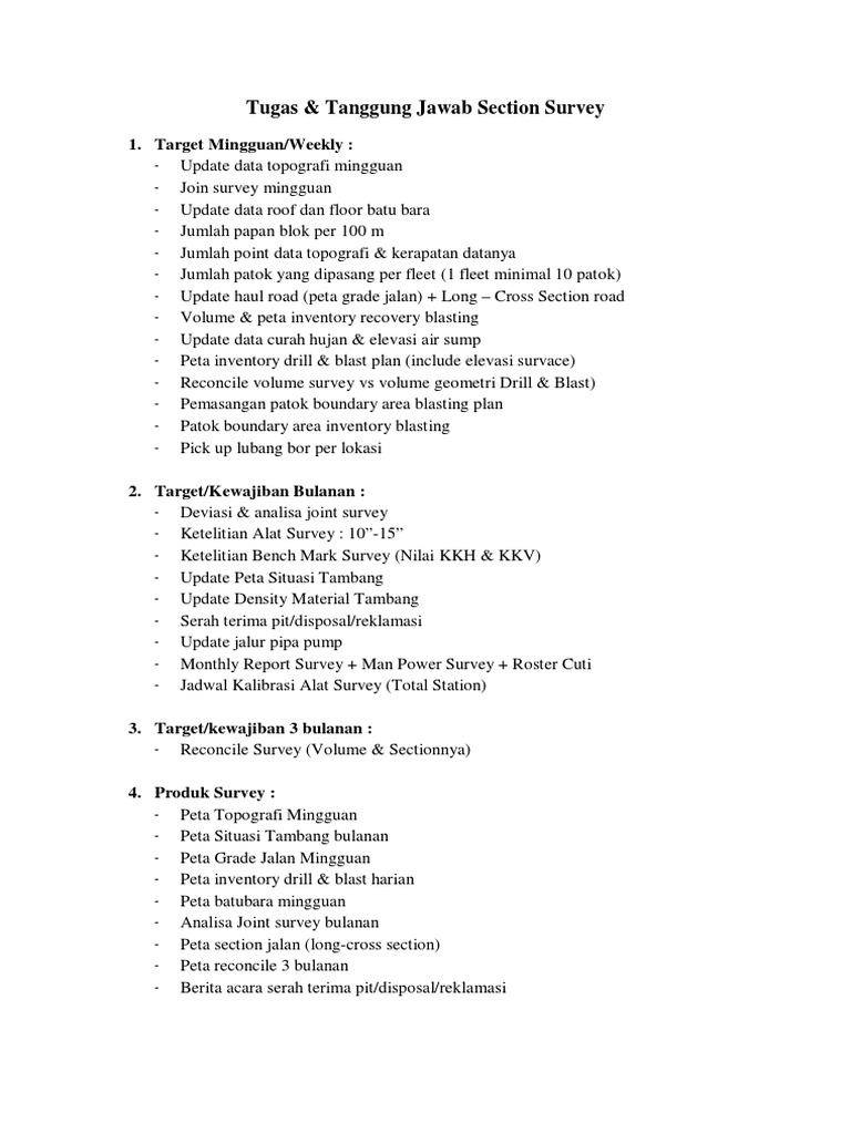 Tugas & Tanggung Jawab Section Survey | PDF