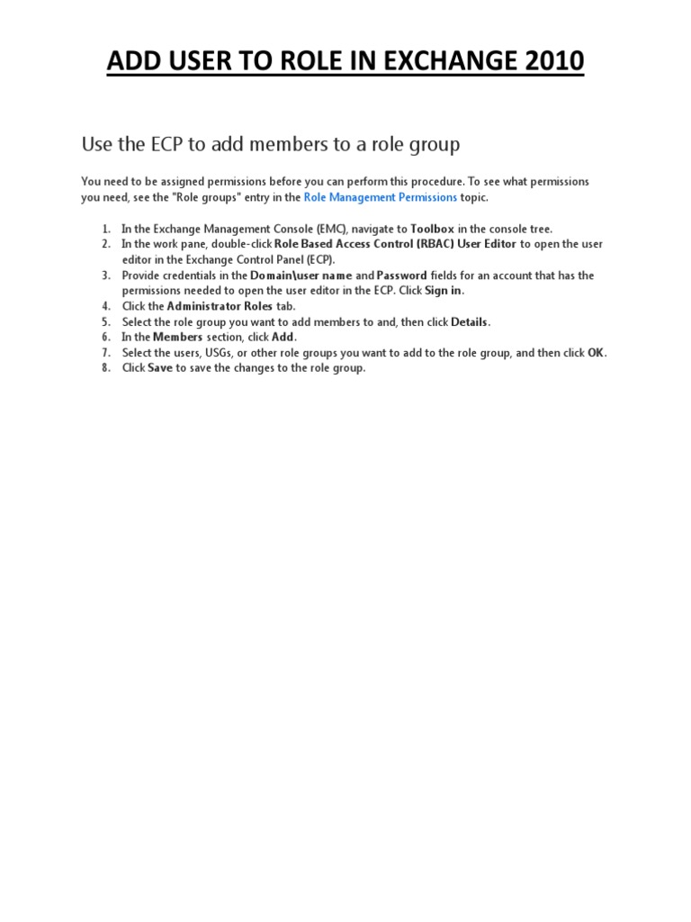 Use The ECP To Add Members To A Role Group | PDF