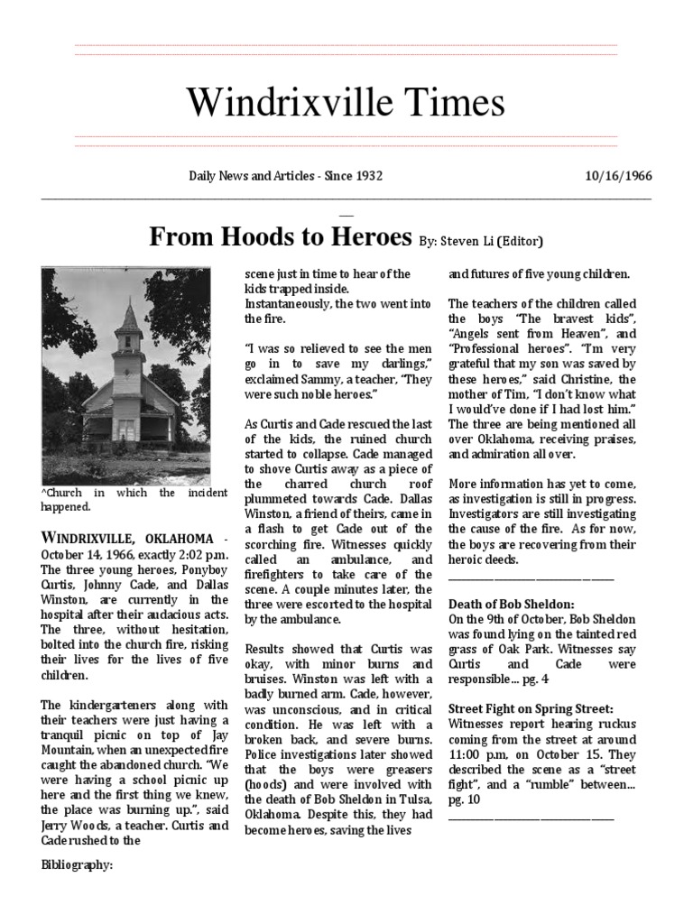 1 Li, Steven - The Outsiders Newspaper Article (Finished) | PDF