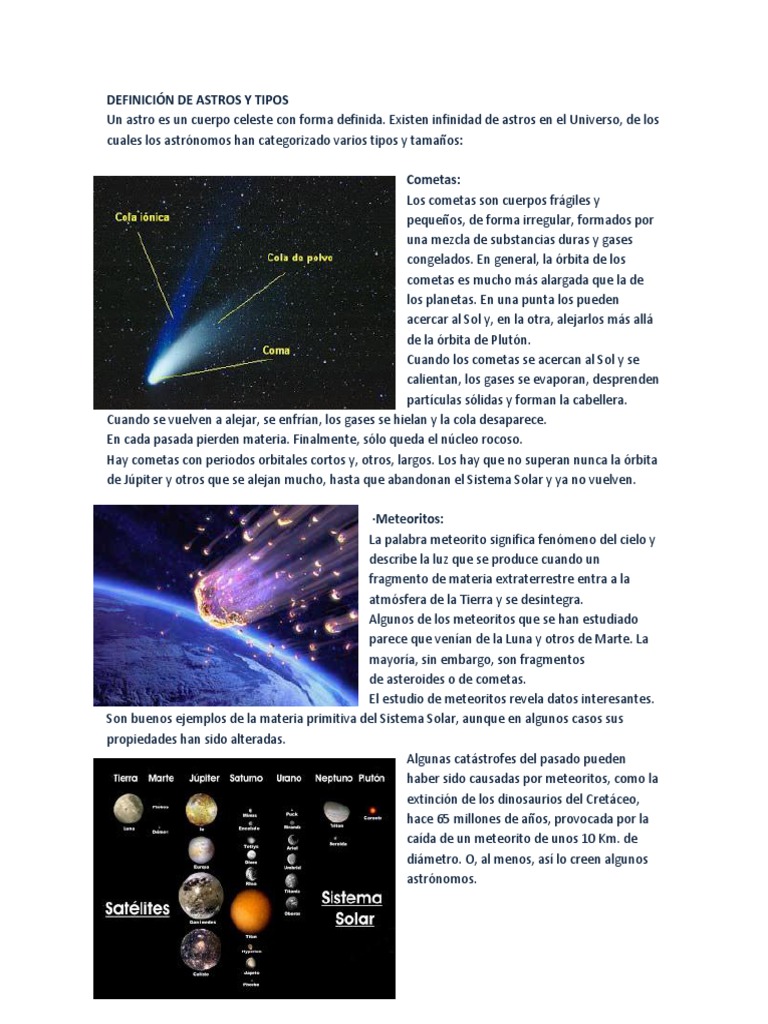 Definición de Astros y Tipos | PDF | Satélite natural | Planetas