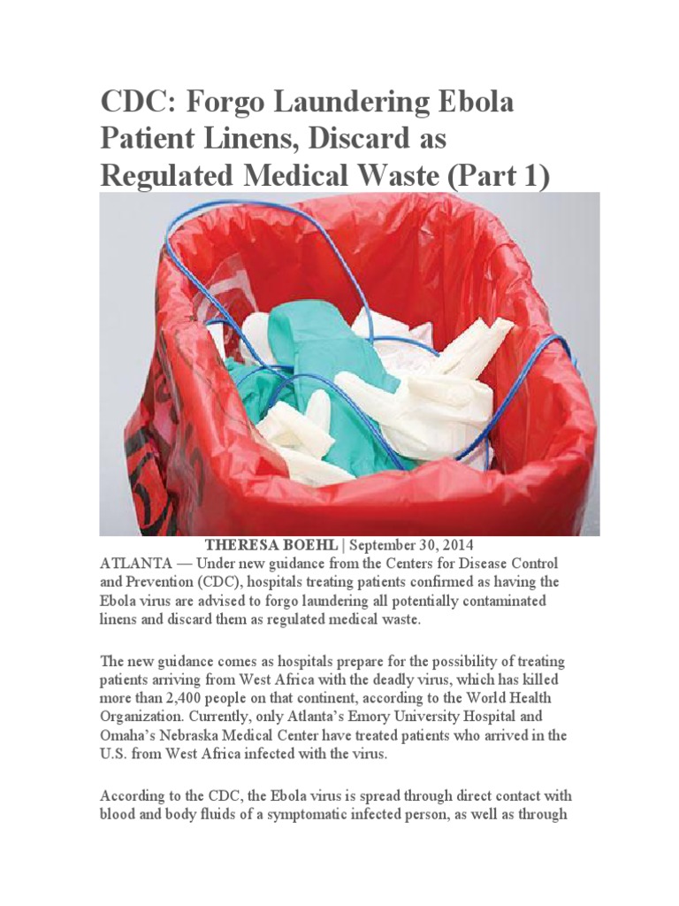 CDC: Forgo Laundering Ebola Patient Linens, Discard As Regulated ...