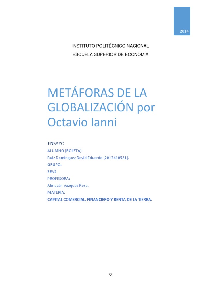 METÁFORAS DE LA GLOBALIZACIÓN Por Octavio Ianni | PDF | Capitalismo ...