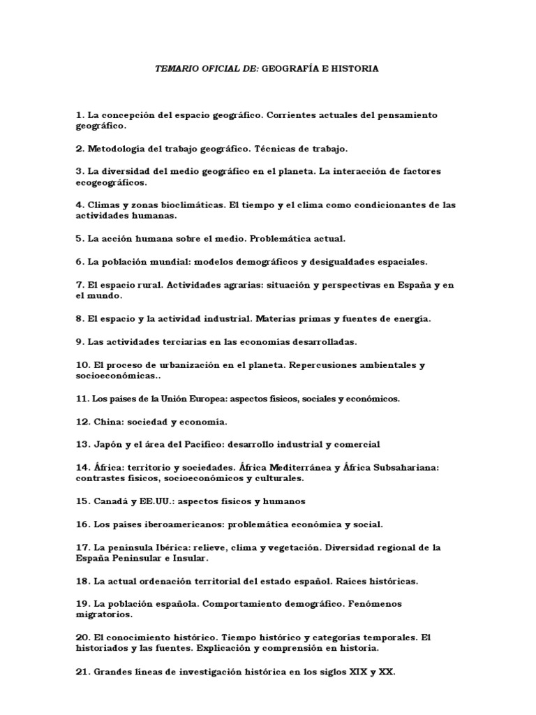 Temario Oficial de Oposiciones geografía e historia Temario Oficial de Oposiciones geografía e historia