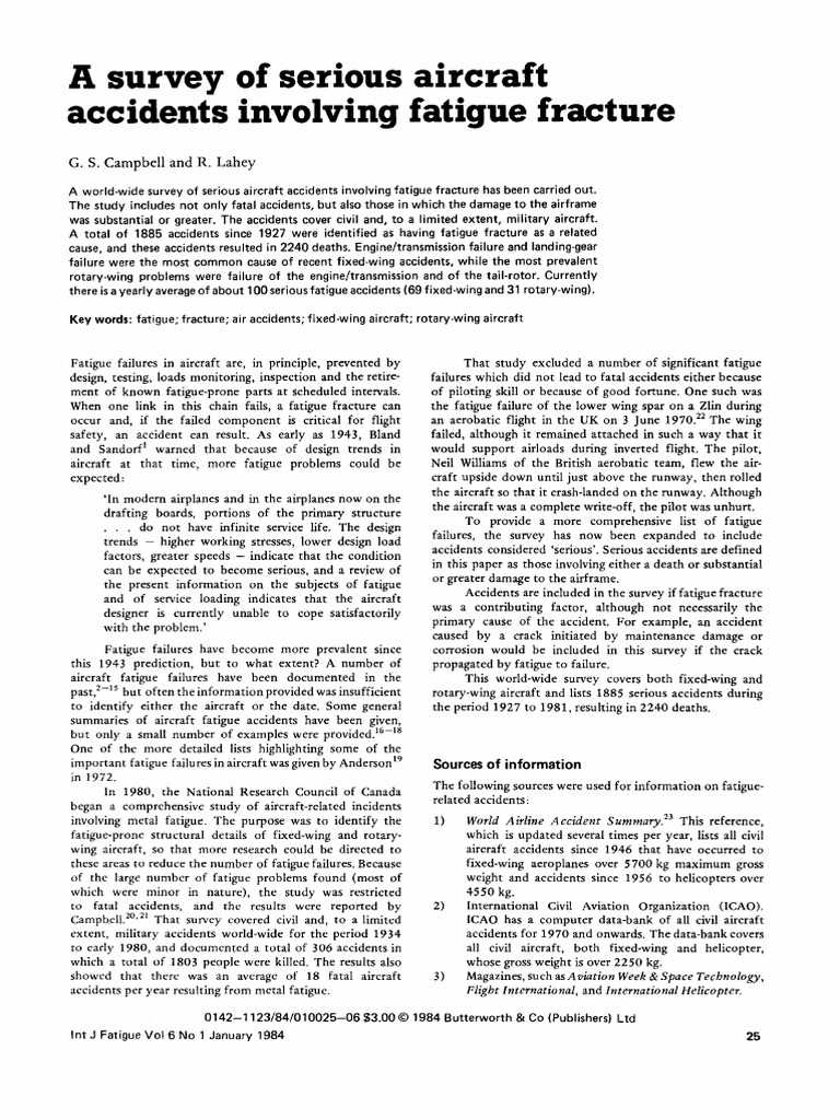 A Survey of Serious Aircraft Accidents Involving Fatigue Fracture PDF ...