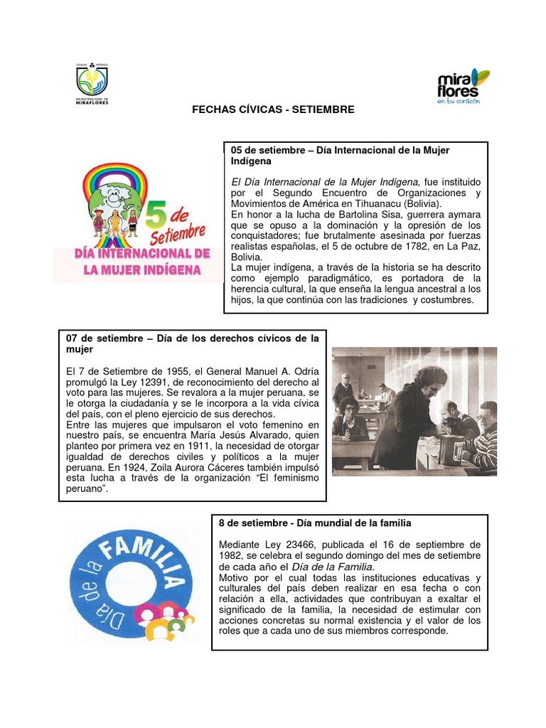 fechas civicas de setiembre.pdf | Mujer | Naciones Unidas