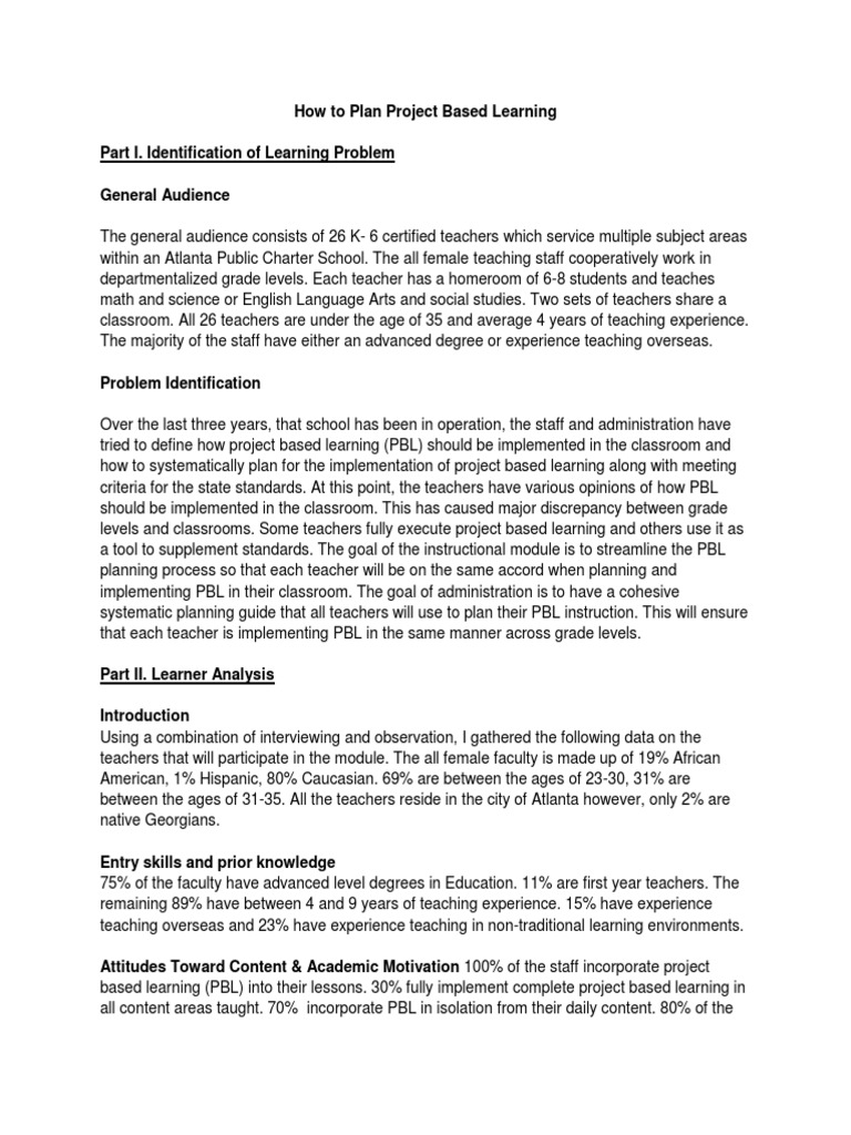 Instructional Design Plan | PDF | Project Based Learning | Educational ...