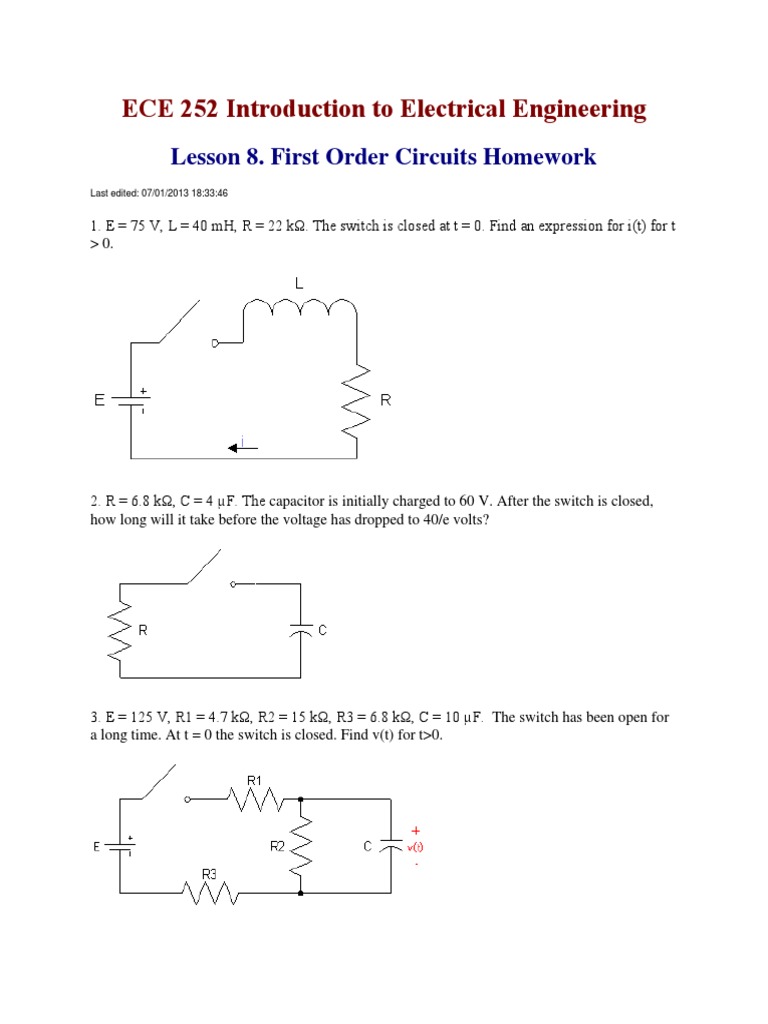 ECE 252 Introduction To Electrical Engineering: Lesson 8. First Order ...