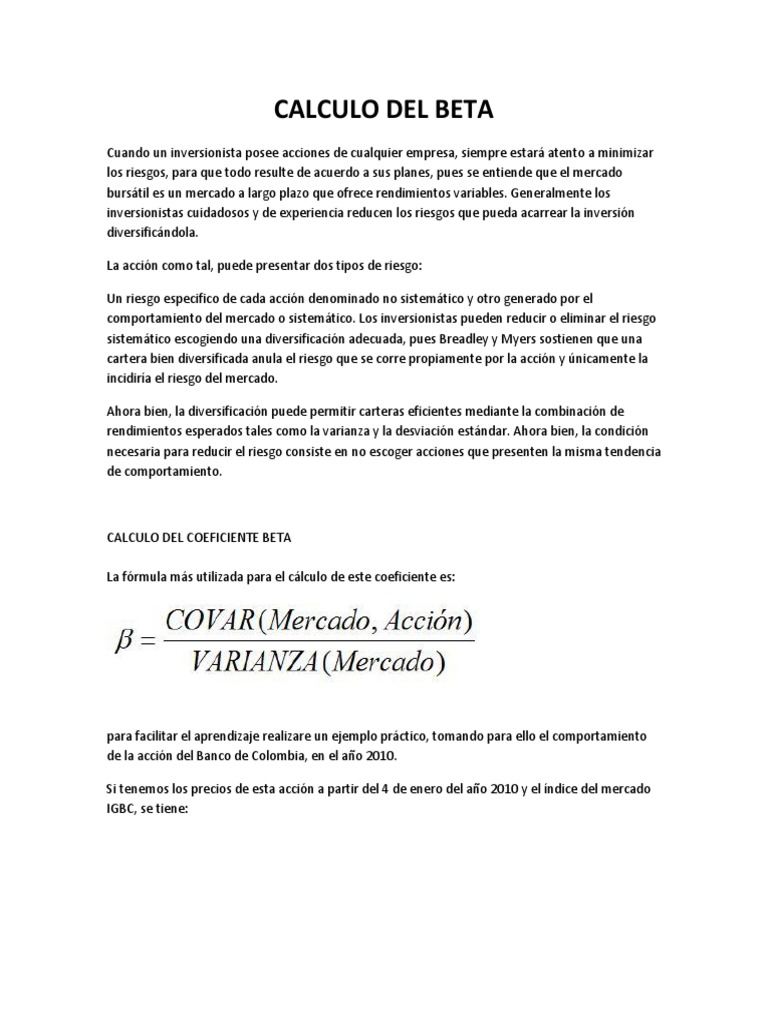 Calculo Del Beta | PDF | Compartir (Finanzas) | Deuda