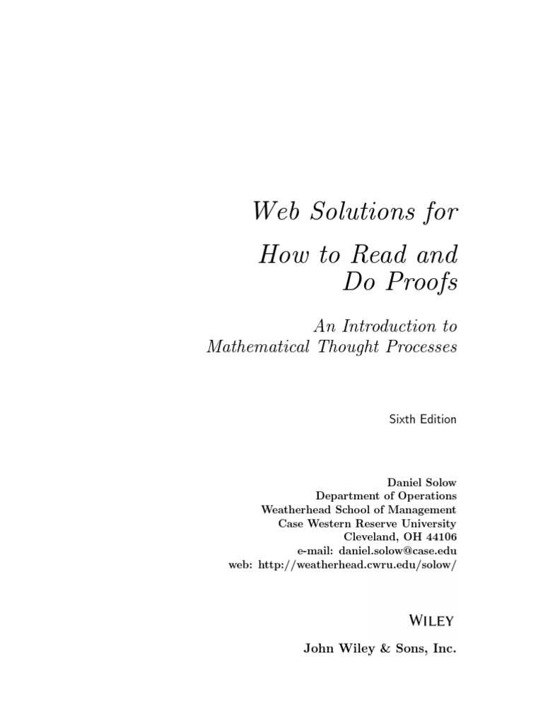 Web Solutions For How To Read and Do Proofs An Introduction To ...