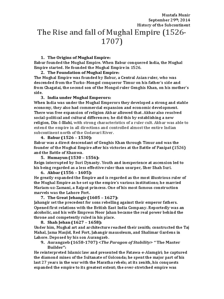 The Rise and Fall of Mughal Empire | PDF | Mughal Empire | Timurid Dynasty