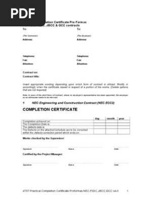 Practical Completion Certificate Template