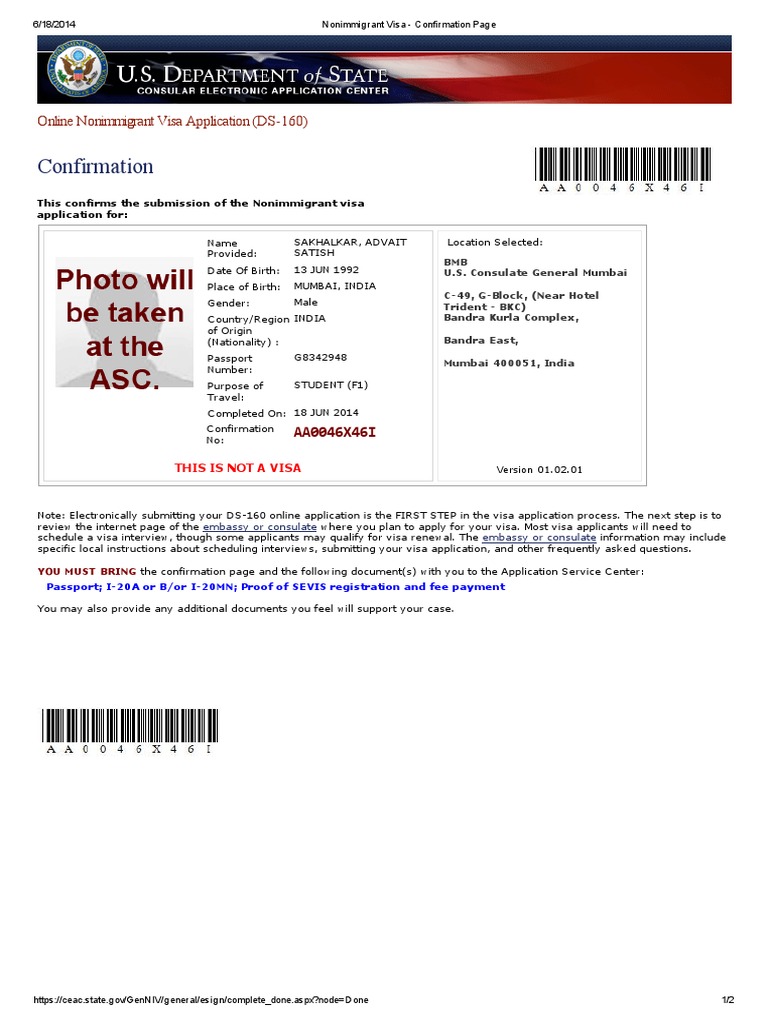 DS160 - Confirmation Page PDF | PDF | Travel Visa | Immigration