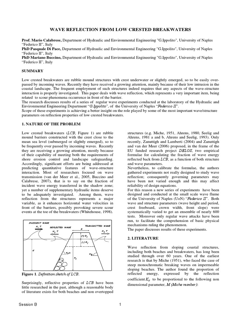 Wave Reflection From Low Crested Breakwaters: H T H T H T Incident Wave Reflected Wave ...