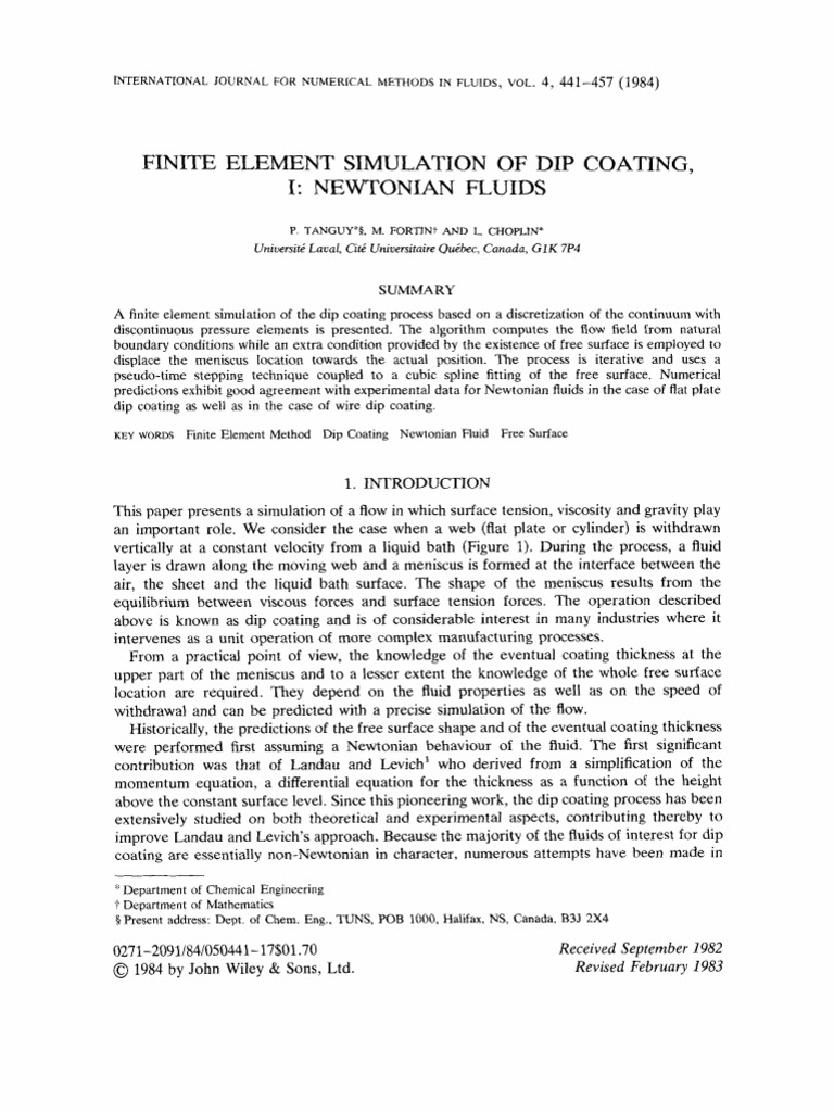 Finite Element Simulation of Dip Coating, I - Newtonian Fluids | PDF ...