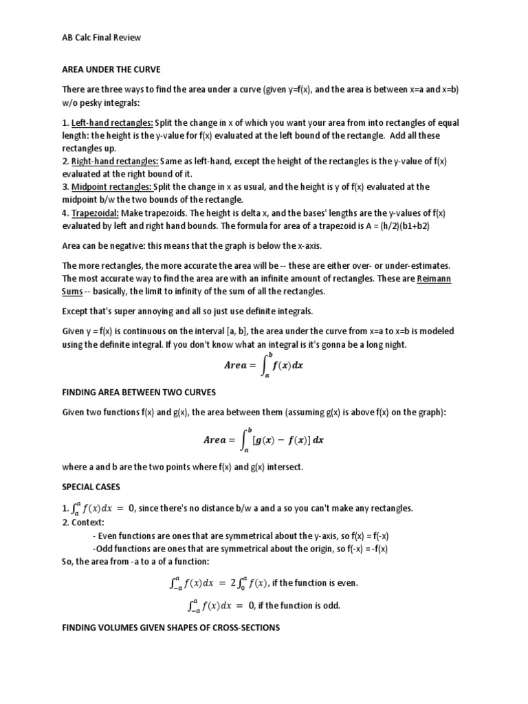 Calc Final Review | PDF | Fraction (Mathematics) | Area