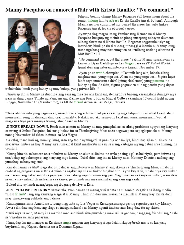 Manny Pacquiao On Rumored Affair With Krista Ranillo | PDF