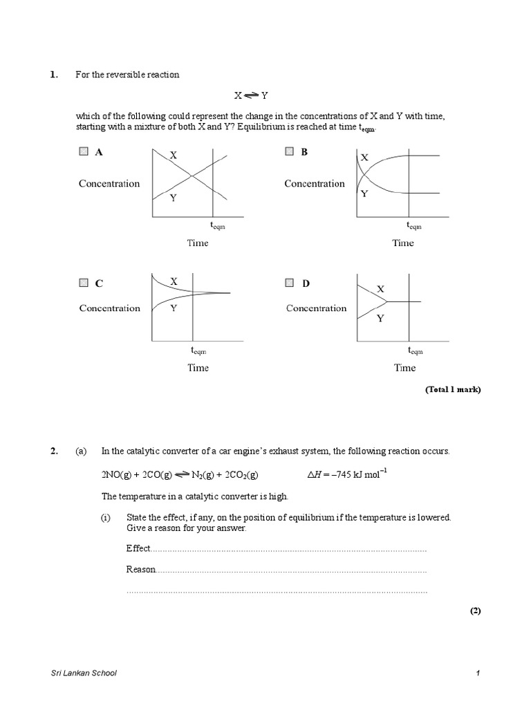 Equilibria Questions and Answers For A2 Chemistry | PDF | Ph | Chemical ...
