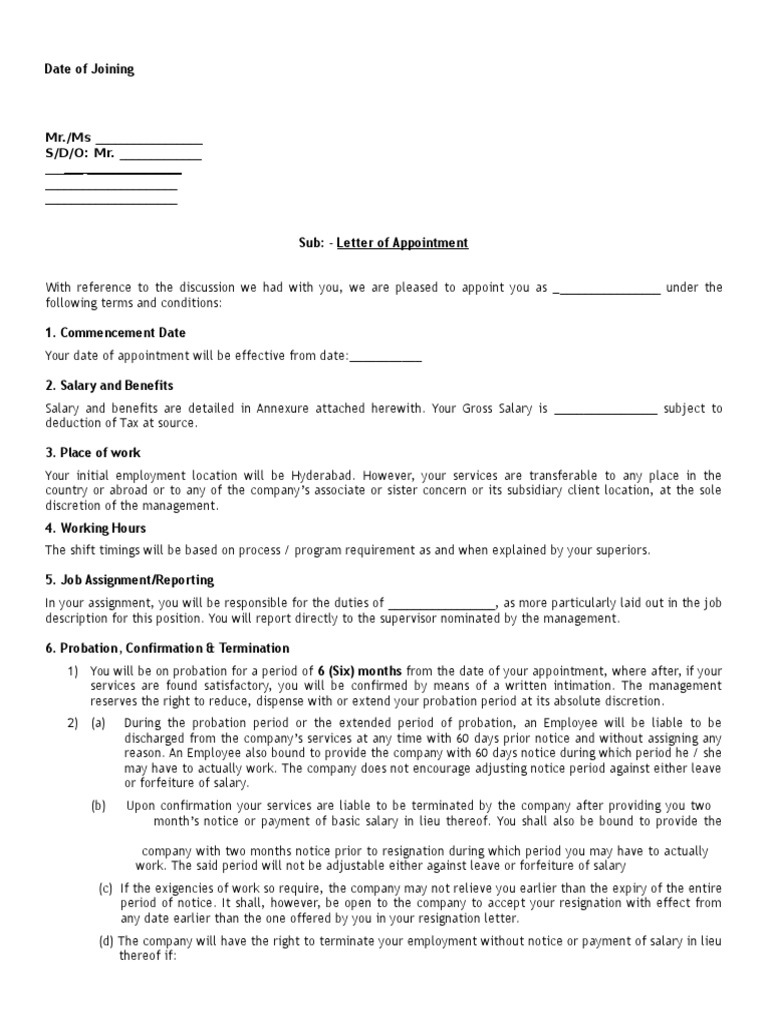 Appointment Letter | Employment | Government