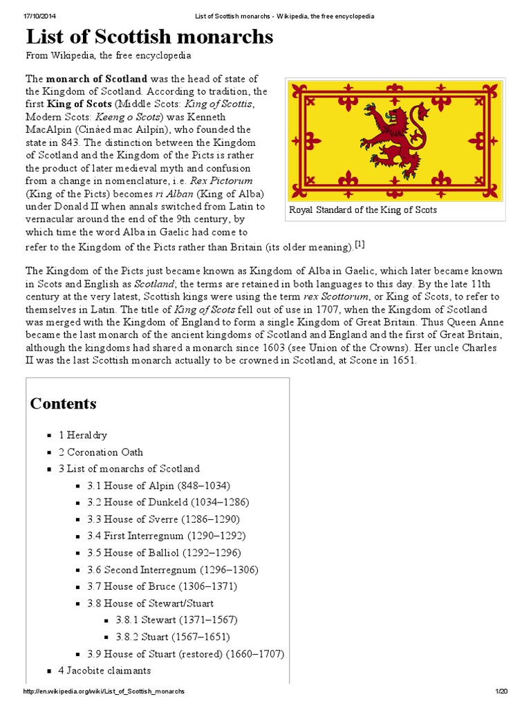 List of Scottish Monarchs - Wikipedia, The Free Encyclopedia | Monarchy ...