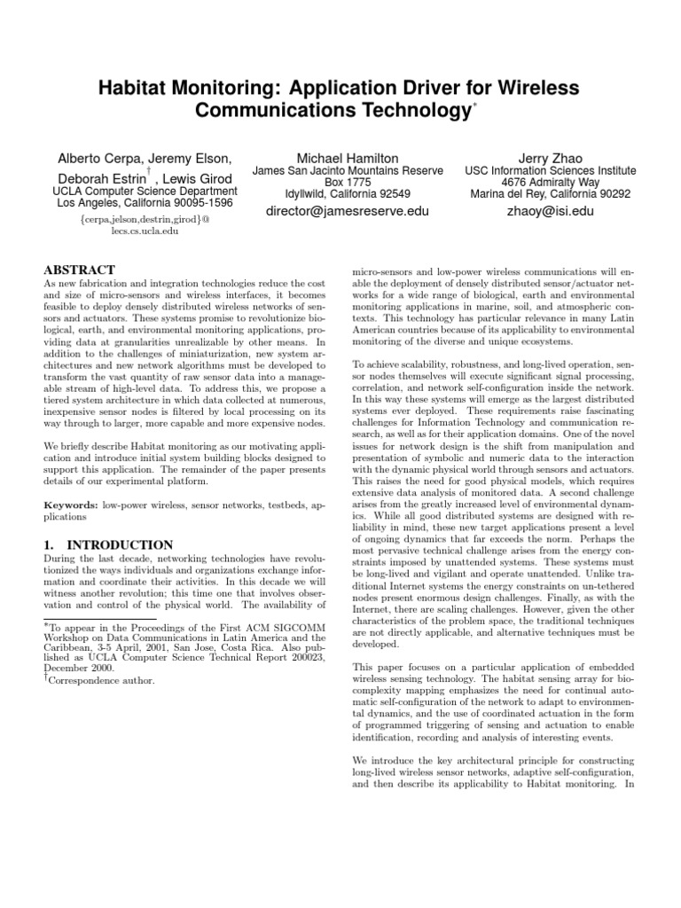 Habitat Monitoring Pdf Wireless Sensor Network Environmental Monitoring