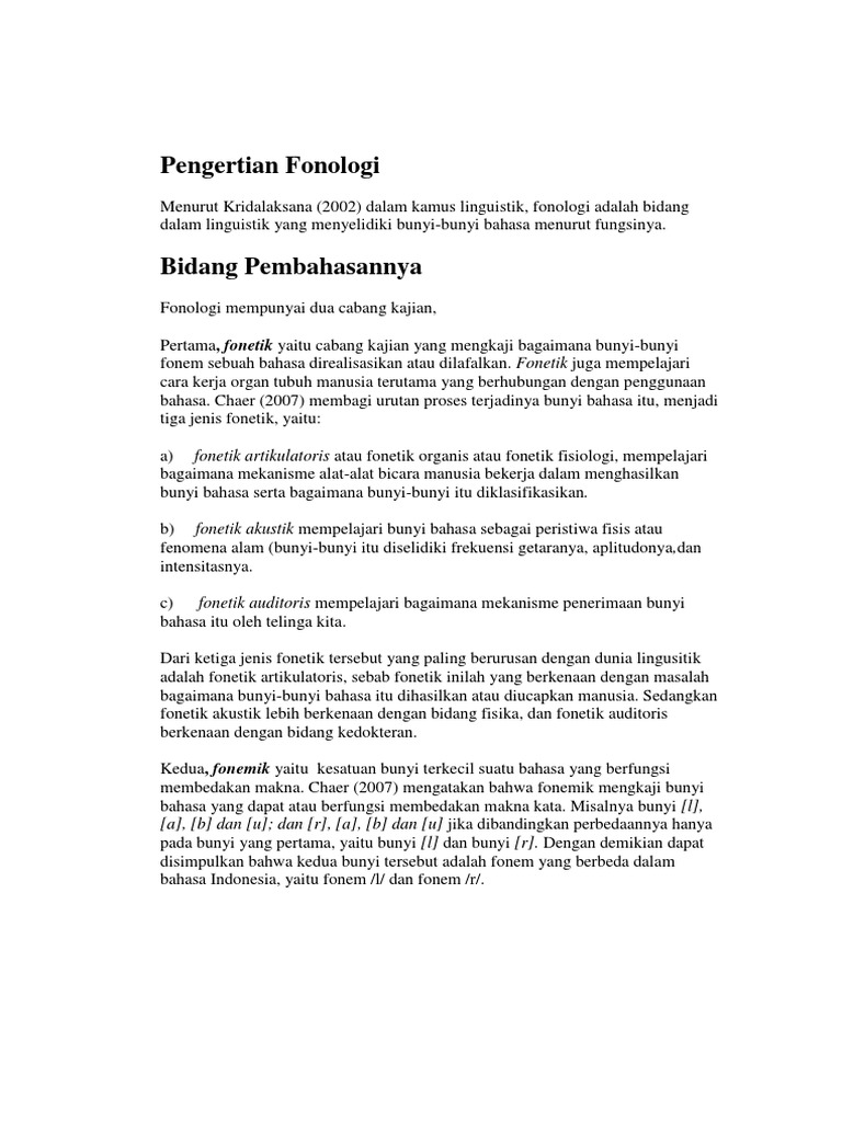 Pengertian Fonologi | PDF | Seni & Disiplin Bahasa