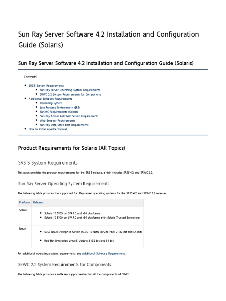 Sun Ray Server Software 4.2 Installation and Configuration Guide For Solaris | PDF | Operating ...