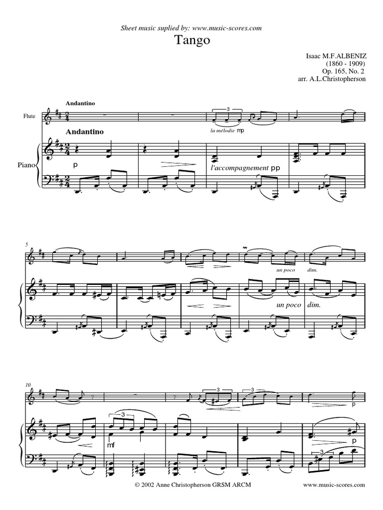 Sheet Music - Albeniz - Op165 No2 - Tango (Flute-Piano) PDF | PDF | Tempo | Poetics