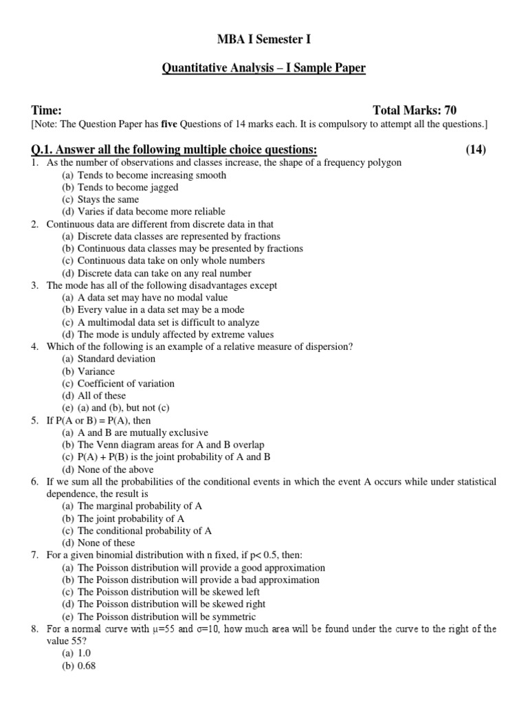 Quantative Analysis-1 Sample Paper | PDF | Statistical Hypothesis ...