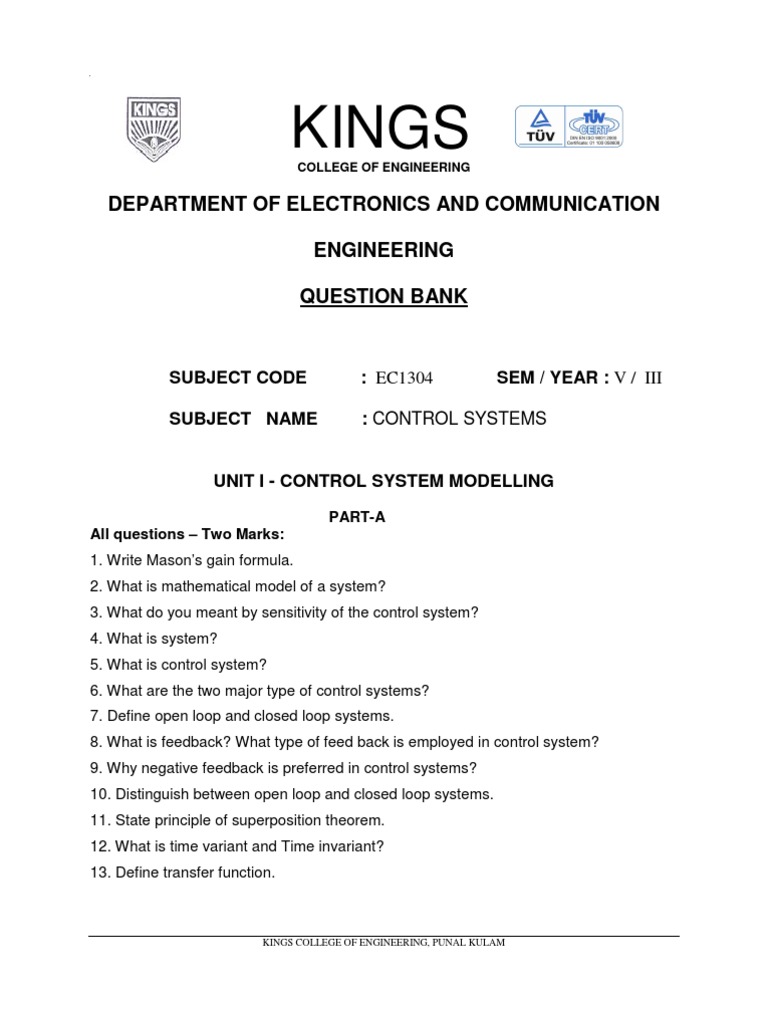 Kings: Department of Electronics and Communication Engineering Question ...