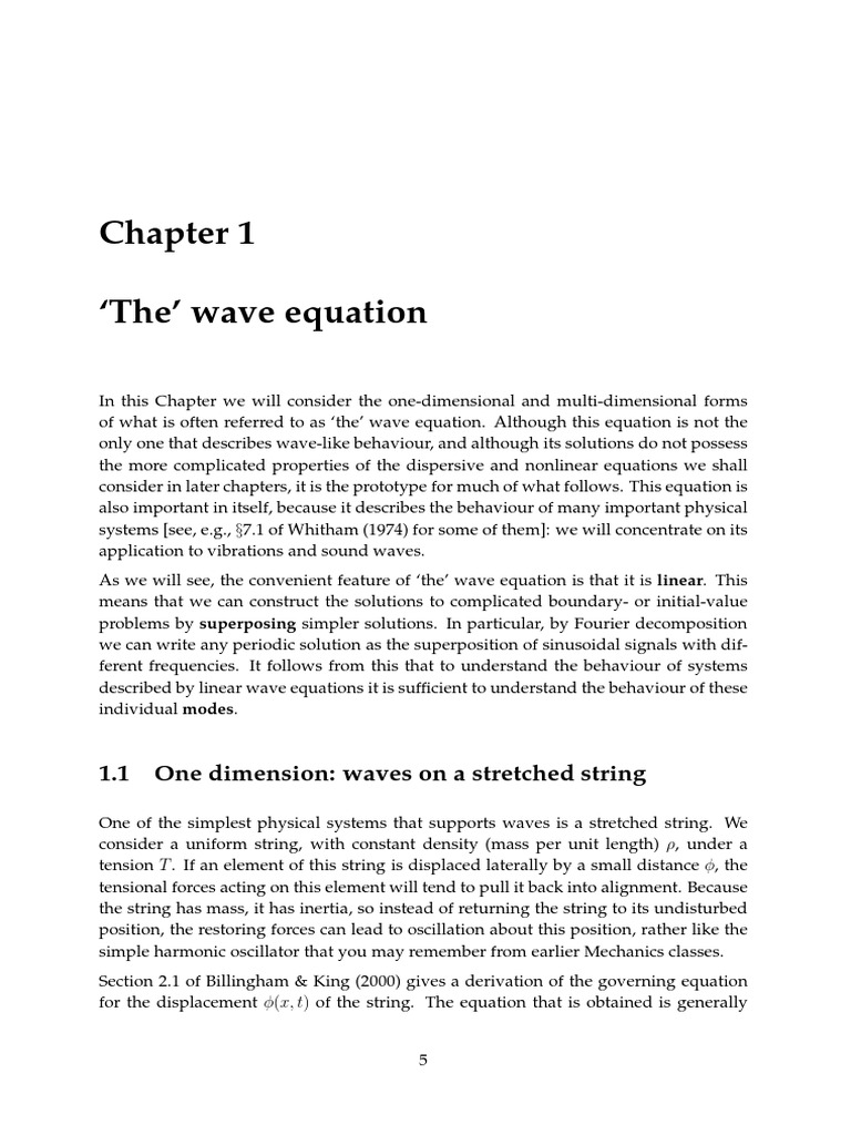 The' Wave Equation: 1.1 One Dimension: Waves On A Stretched String | PDF | Normal Mode | Waves