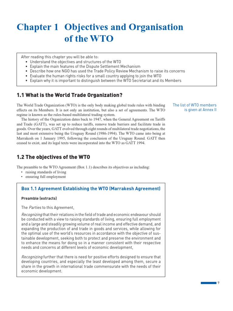 Chapter 1 Objectives and Organisation of The WTO: 1.1 What Is The World ...