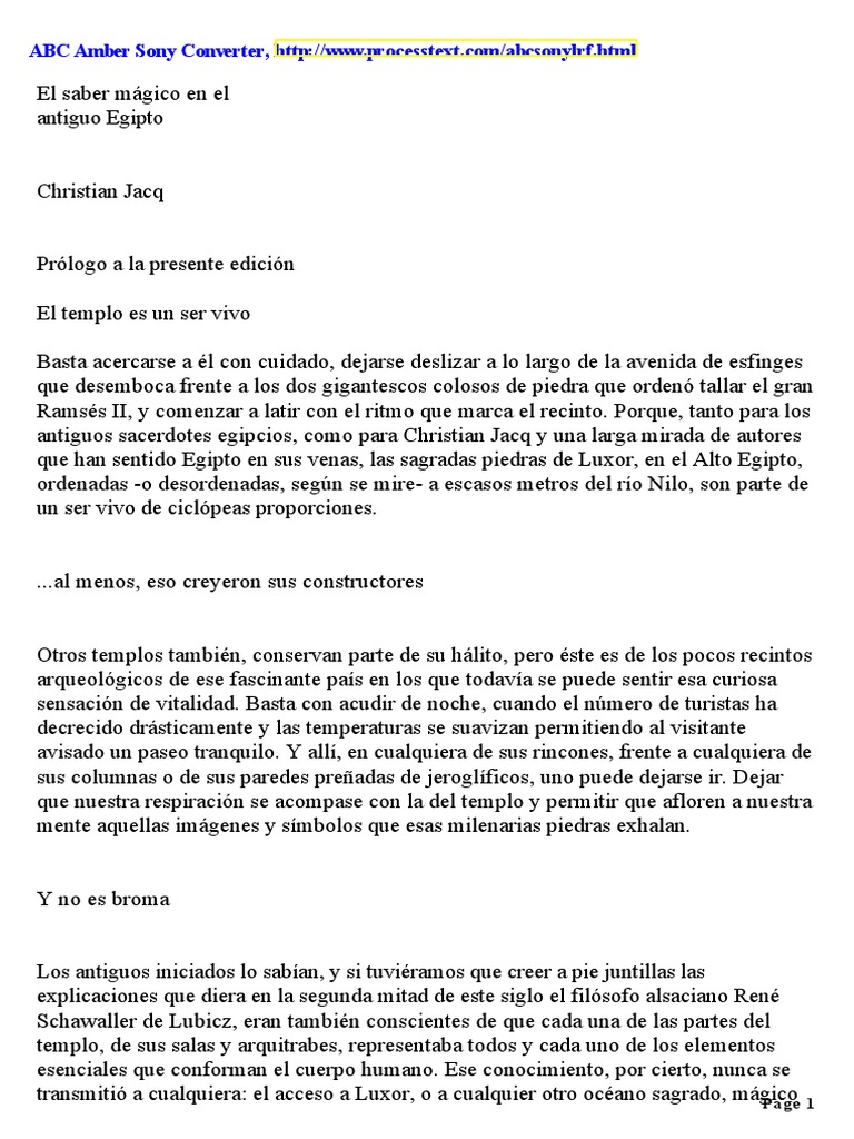 El Saber Magico en El Antiguo Egipto - Christian Jacq PDF | PDF ...