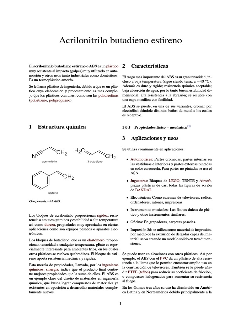 Acrilonitrilo Butadieno Estireno PDF | PDF | El plastico | Sólido amorfo