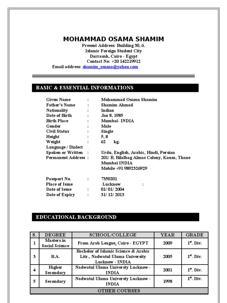 Mohammad Osama Shamim: Basic & Essential Informations | PDF | Arabic ...