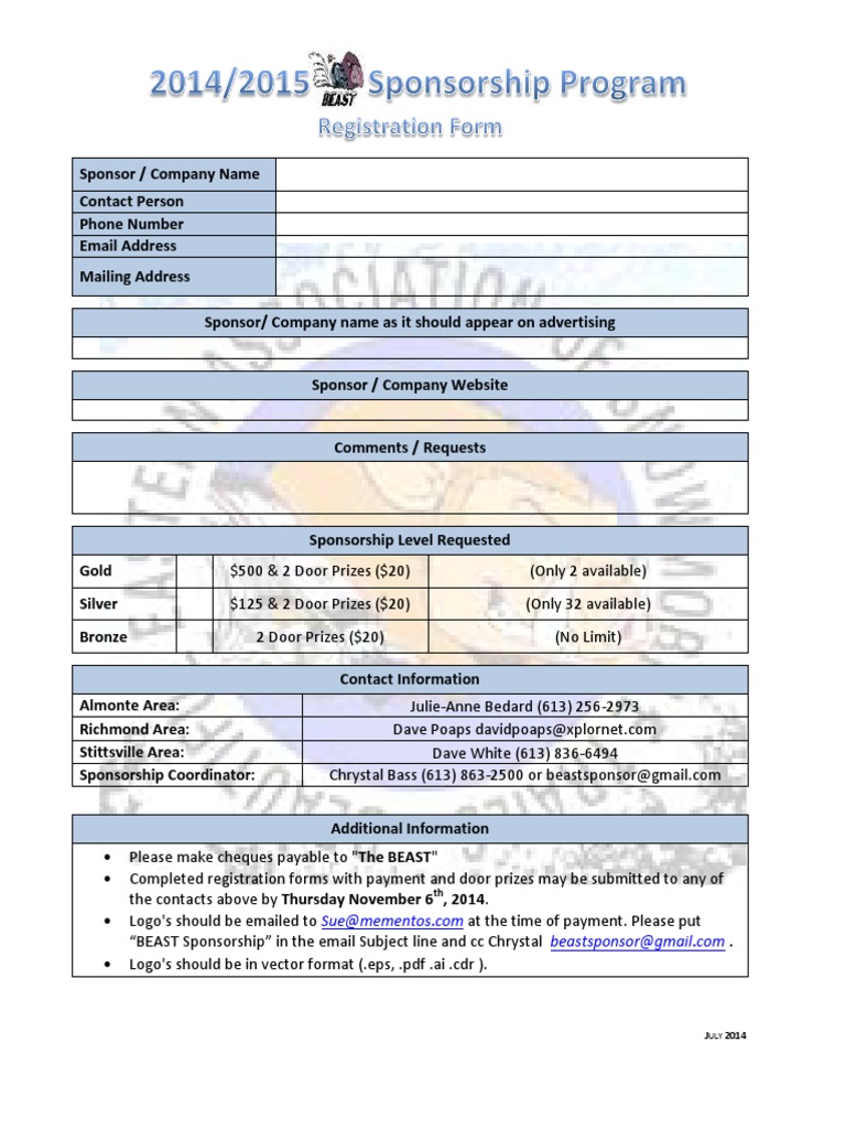 2014 15 Sponsorship Form PDF | PDF