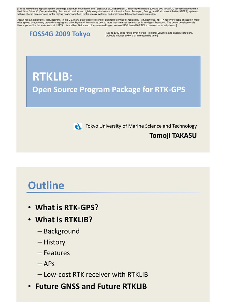 (Sky-Tel) RTKLIB Open-Source Low-Cost RTK Receiver, Toyko Uni Maritime.. | PDF ...