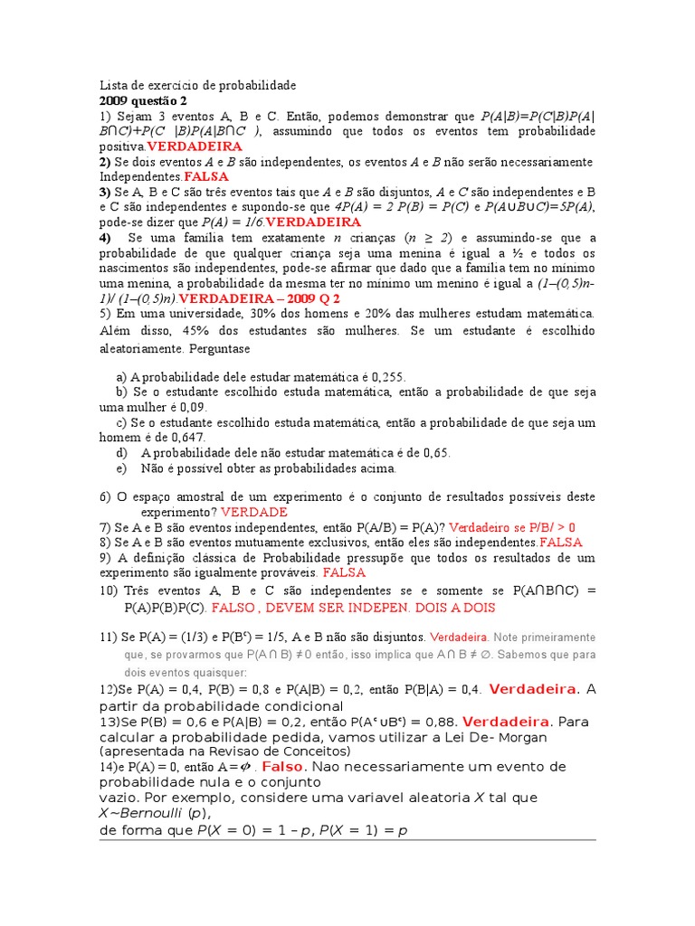 Exercicios De Probabilidade
