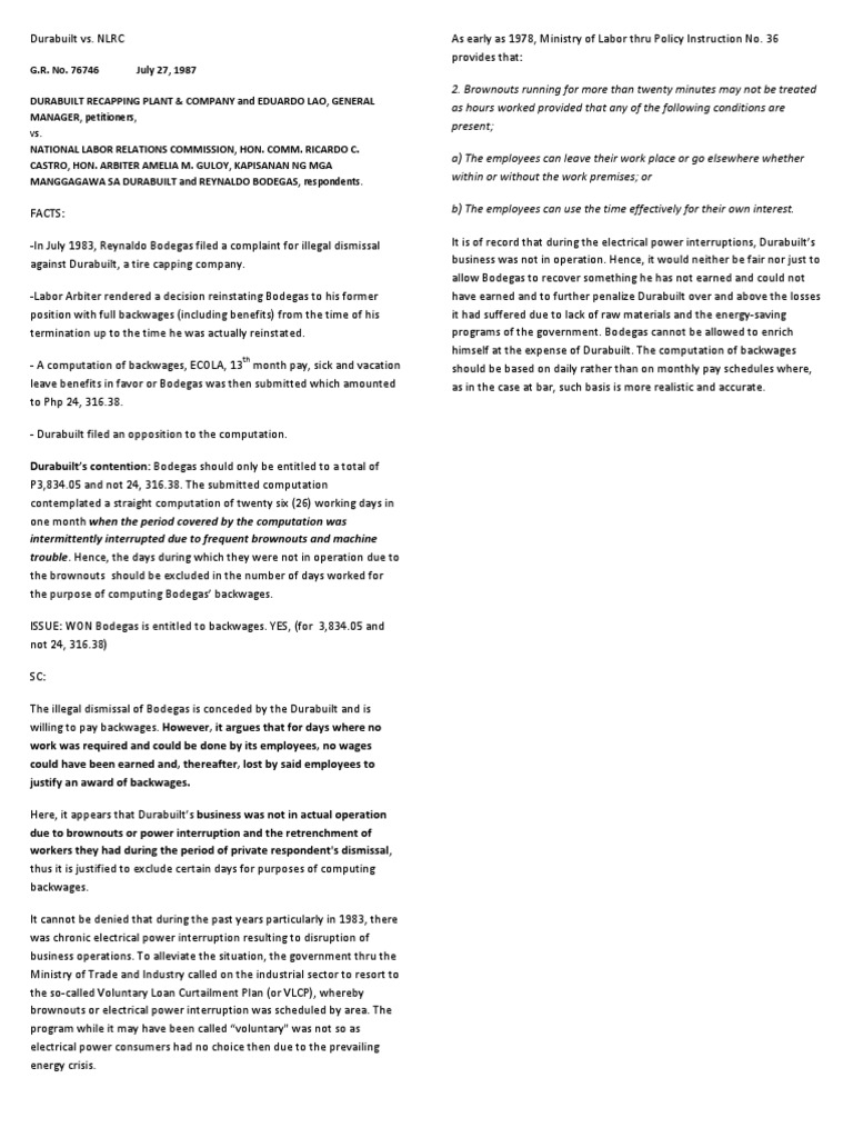 Durabuilt Vs NLRC | PDF | Employment | Government