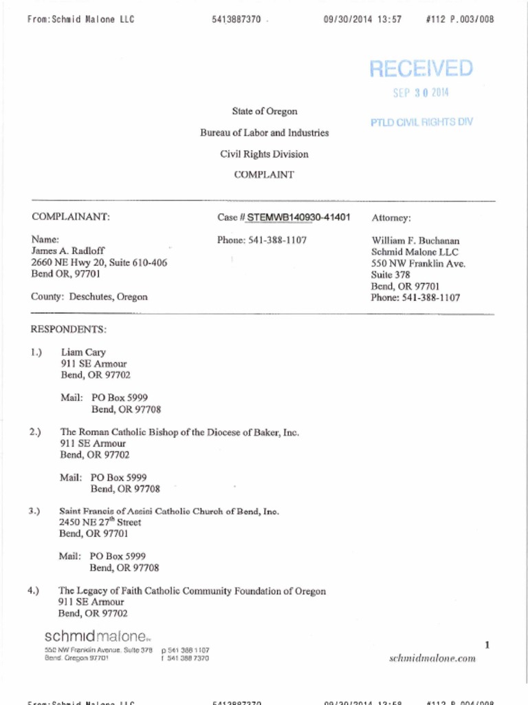 James Radloff's Complaint Against Bishop Liam Carey of Baker, Ore ...