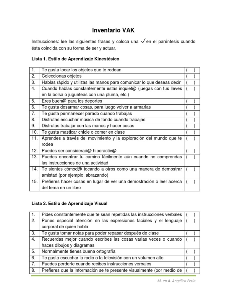 test-vak.pdf | Aprendizaje | Cognición