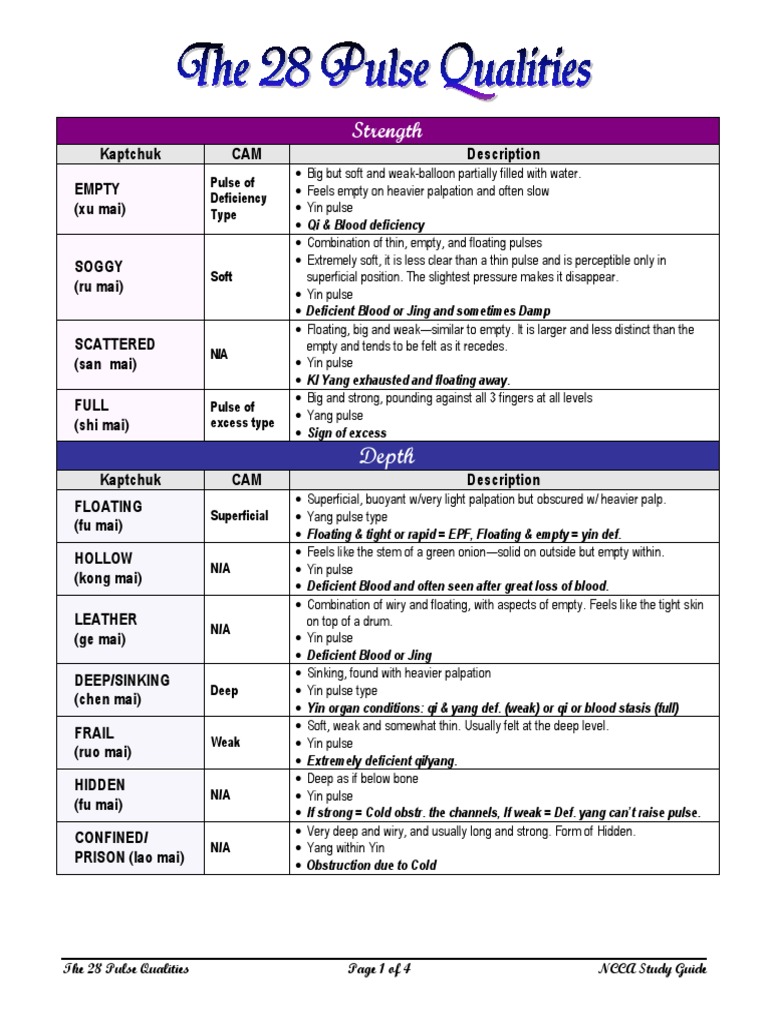 TCM Pulse Qualities Overview | PDF | Pulse | Yin And Yang