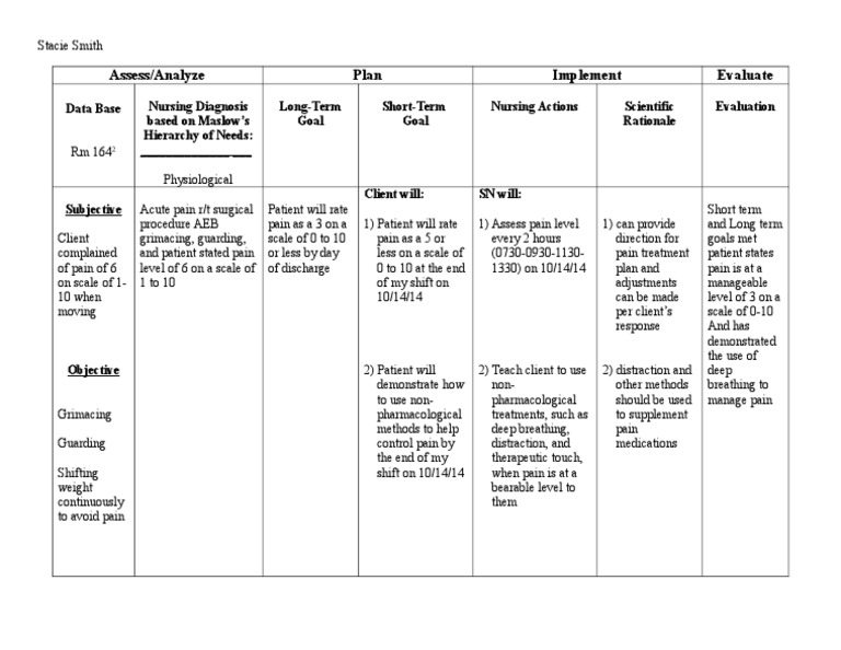 Acute Pain Care Plan