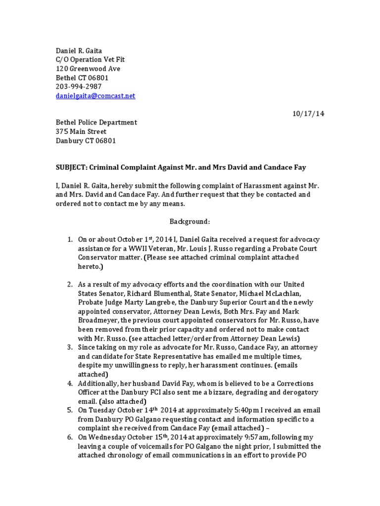 Complaint Against Candace and David Fay | PDF | Complaint | Crime ...