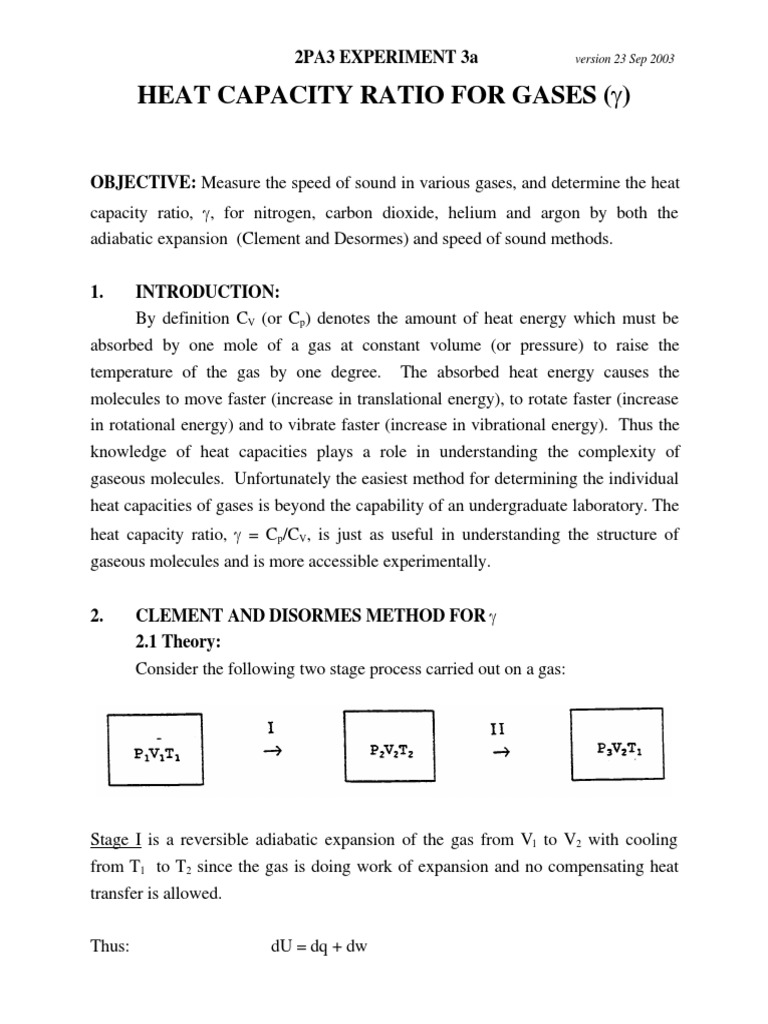 Heat Capacity Ratios of Gases | PDF