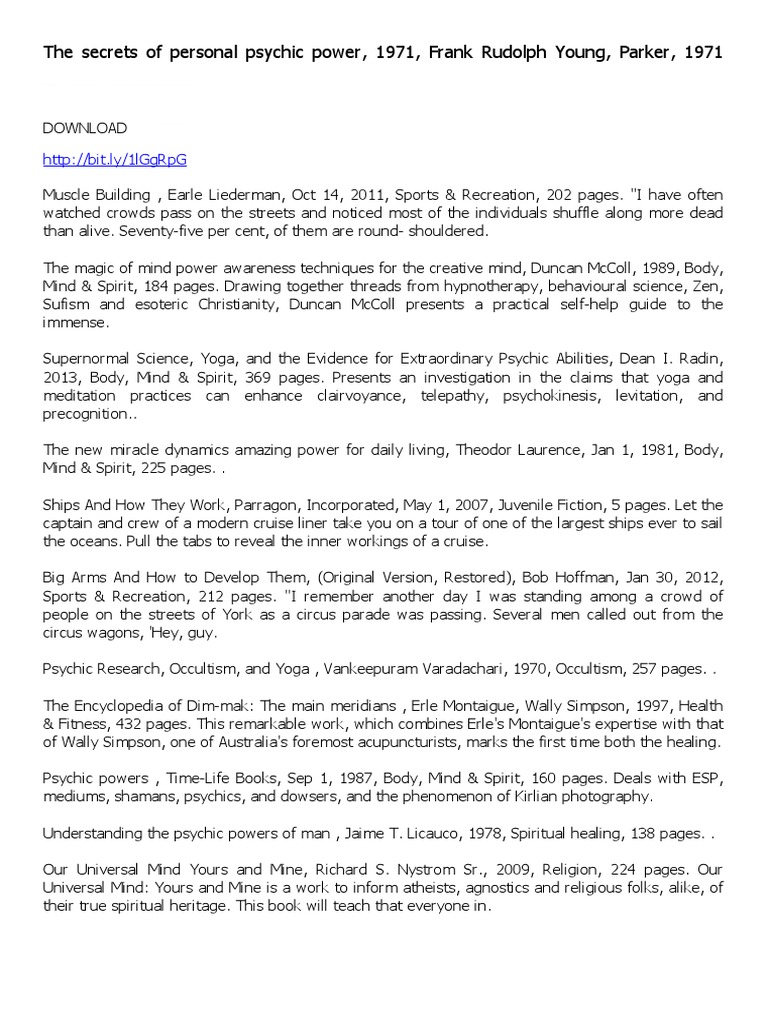 The Secrets of Personal Psychic Power | Download Free PDF | Parapsychology | Mind