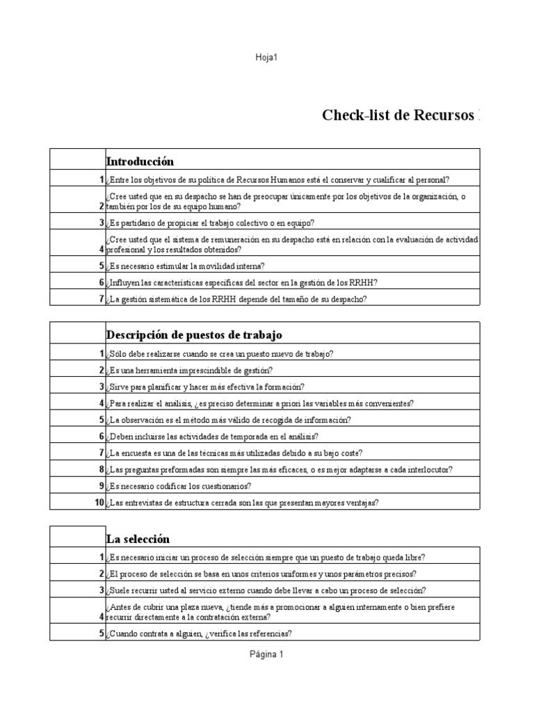 Check-list de Recursos Humanos.ods | Recursos humanos | La satisfacción ...